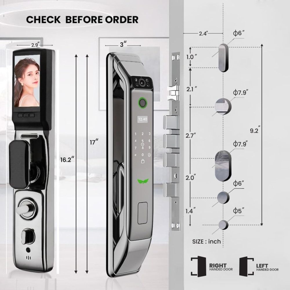 Smart 3D Face Recognition Door Lock with WiFi, Camera & Keyless Entry