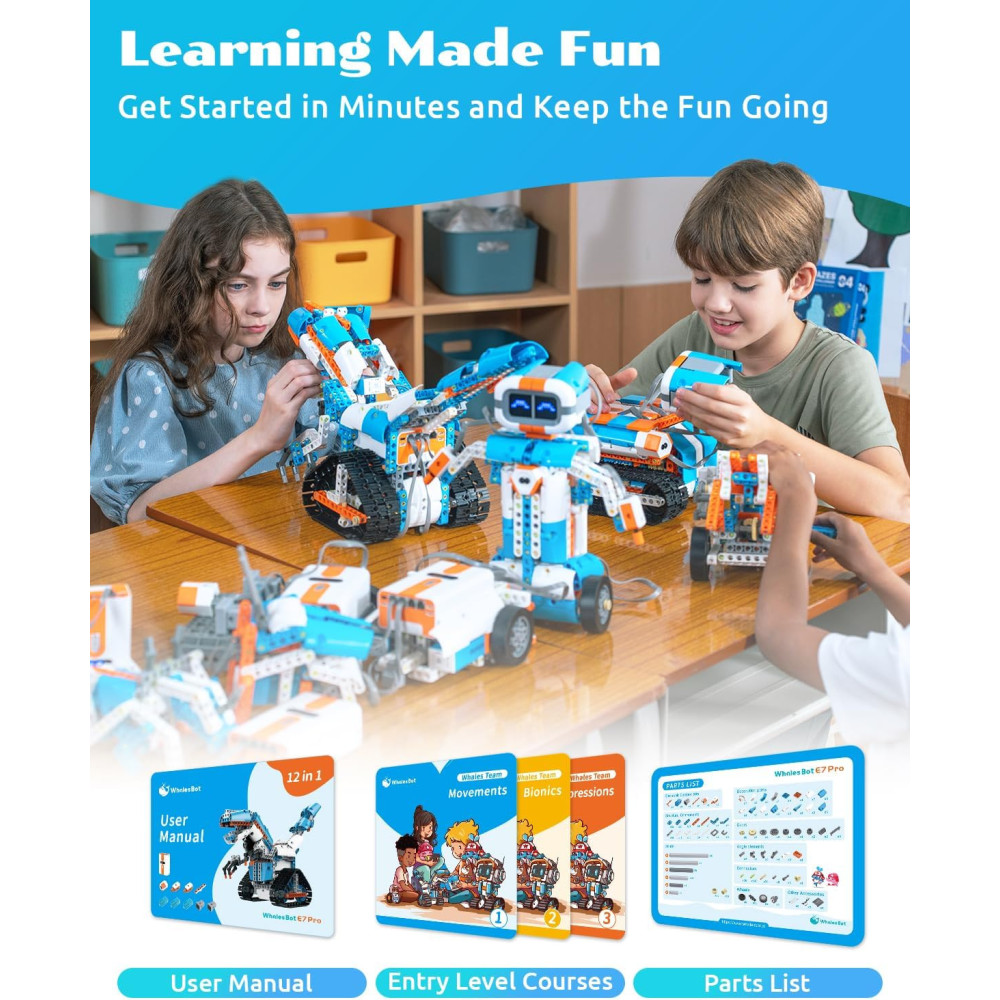 WhalesBot E7 Pro 12-in-1 STEM Coding Robot Kit for Kids Ages 8-12