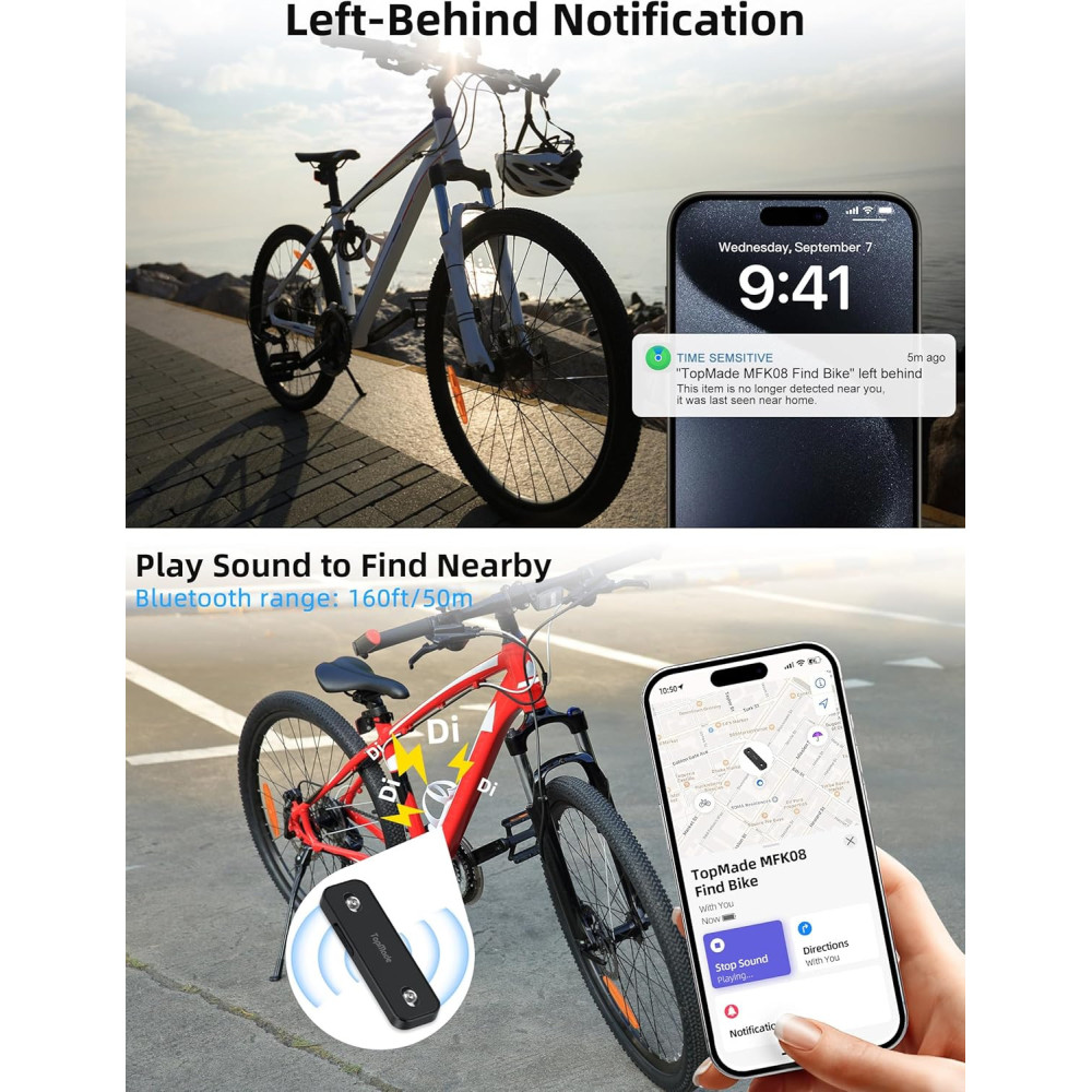 TopMade Bike Tracker: Global GPS Finder for Apple Devices, Waterproof