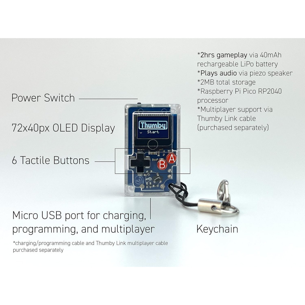 TinyCircuits Thumby Clear: Mini Programmable Game Console Keychain