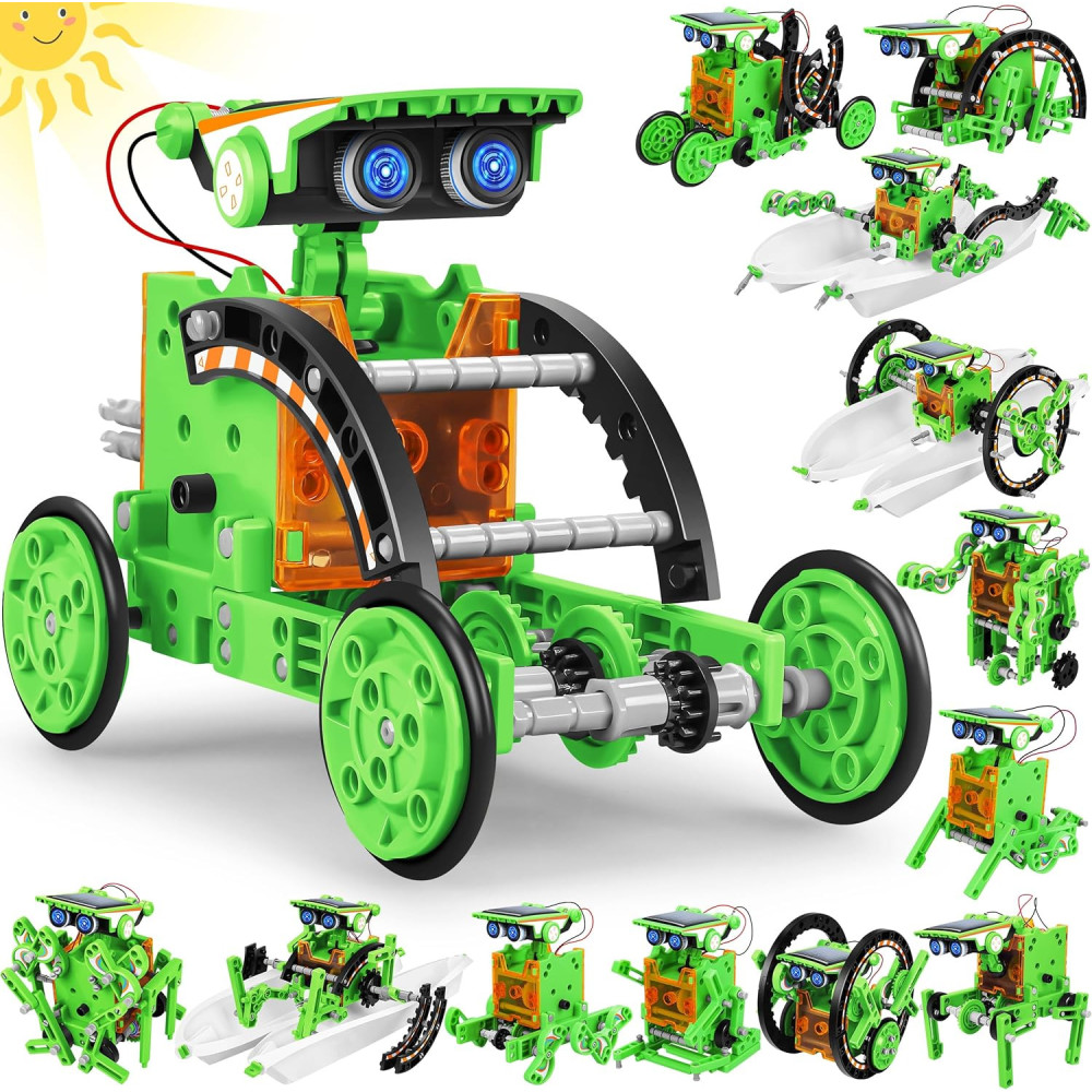 Bottleboom 13-in-1 Solar STEM Robot Kit for Kids Ages 8-12 – Green