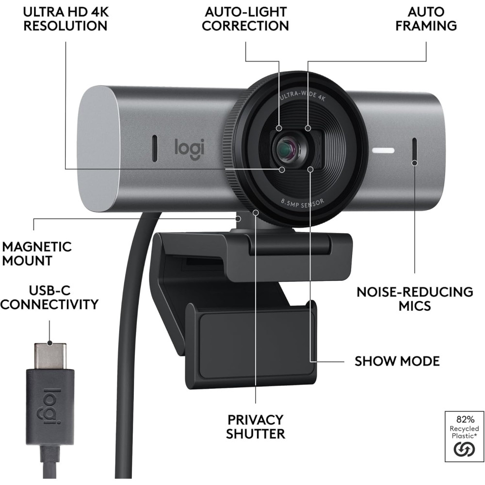 Logitech MX Brio Ultra HD 4K Webcam – 1080p 60 FPS, GameChat Mode