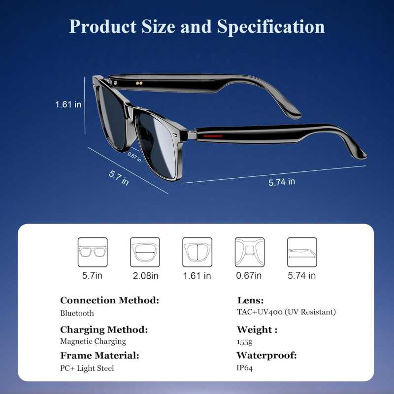 Blackview 5.3 Bluetooth Smart Glasses with Open Ear Speaker & Blue ...